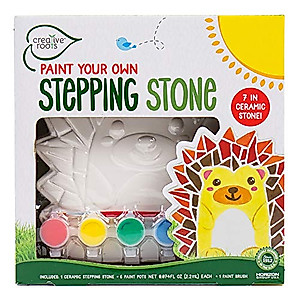 Creative Roots Mosaic Hedgehog Stepping Stone, Includes 7-Inch Ceramic Stone & 6 Vibrant Paints, DIY Garden Stepping Stone Kit for Kids Ages 6+