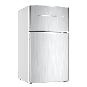 Frestec Mini Fridge with Frezzer,3.2 Cu.Ft Mini Fridge for Bedroom,Small Refrigerators,2 Door Compact Refrigerator 37dB Quiet,7-Settings Mechanical Thermostat,LED Lights for Dorm, Office, Apartment (Sliver)
