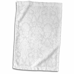 3D Rose Grey Silver and White French Floral Fancy Damask Pattern-Classic Classy Elegant and Stylish Gray Hand/Sports Towel, 15 x 22