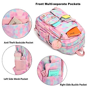 Hidds Laptop Backpacks 16 Inch School Bag College Backpack Anti Theft Travel Daypack Bags Bookbags for Teens Girls Women Students (Tie-Dye Pink)