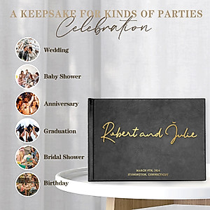 Personalized Wedding Guest Book, Elegant Hardcover Guest Sign in Book for Wedding Reception, Birthday, Graduation Party, Bridal & Baby Shower, Custom Guestbook with Gilded Edges & Gold Metallic Foil