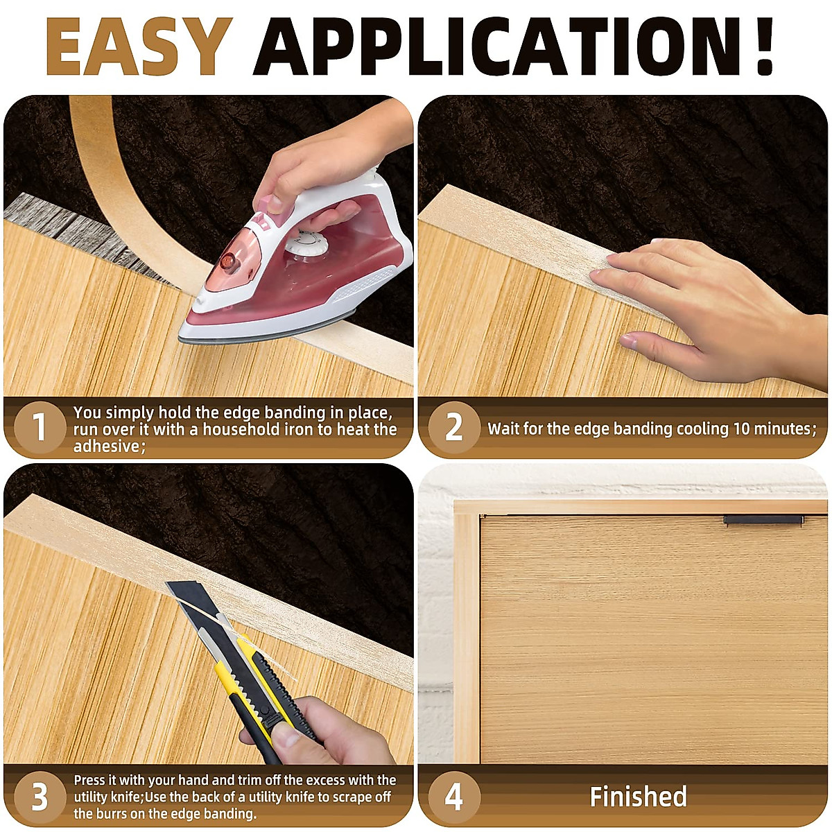 GSCIT Club Birch Edge Banding Trimmer, 1/2 inch x 10ft roll of Veneer Edge Banding -Pre-glued Flexible, Real Wood Tape Banding for Cabinet Repair Furniture Restoration