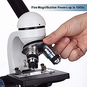 AmScope M150C-E-A 40X-1000X LED Cordless All-Metal Framework Full-Glass Optical Lens Student Compound Microscope with Coarse & Fine Focusing + Digital Camera USB Imager
