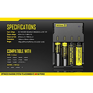 NiteCore Intellicharger New I4 V2 Universal 4 Channel Li-Ion Ni-Cd Ni-MH Smart Charger, Black