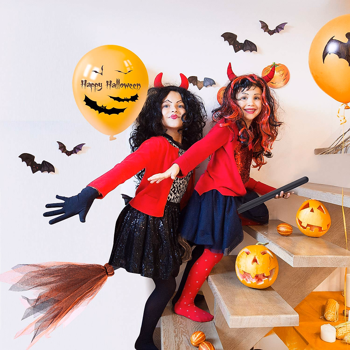 FEPITO 4 Pcs Halloween Witch Broom Wicked Witch Costume Accessories Witch Decorations Broomstick for Halloween Costumes Party