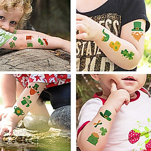 Gnome Tattoos St.Patricks Day Shamrock Temporary Tattoos Stickers 150PCS Waterproof Clover Gnome Fake Tattoos for Kids Adults St.Patrick's Day Body Art Face Neck Decorative Temp Tattoo Stickers Kit