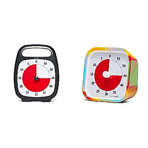 TIME TIMER Plus 60 Minute Desk Visual Timer with Portable Handle (Charcoal) and Time Timer MOD Tie Dye Visual Timer for Kids Classroom Learning (Tie Dye)