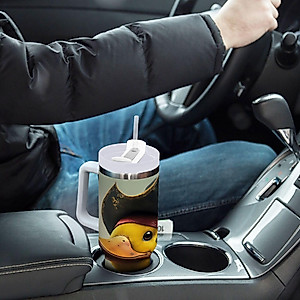 Exnundod 40 oz Tumbler with Handle Pirate Rubber Duck Insulated Stainless Steel Cup with Lid and Straw Travel Cup Leak-proof Fits in Car Cup Holder for Iced & Hot