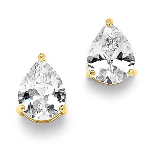 Mariell Gold Cubic Zirconia Stud Earrings, Pear Shape CZ Crystal, 2 Carat Imitation Diamond Stud Earring