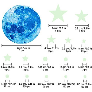 Glow in The Dark Stars for Ceiling,Glow in The Dark Stars and Moon Wall Decals, 1088 Pcs Ceiling Stars Glow in The Dark Kids Wall Decors, Perfect for Kids Nursery Bedroom Living Room (Blue)
