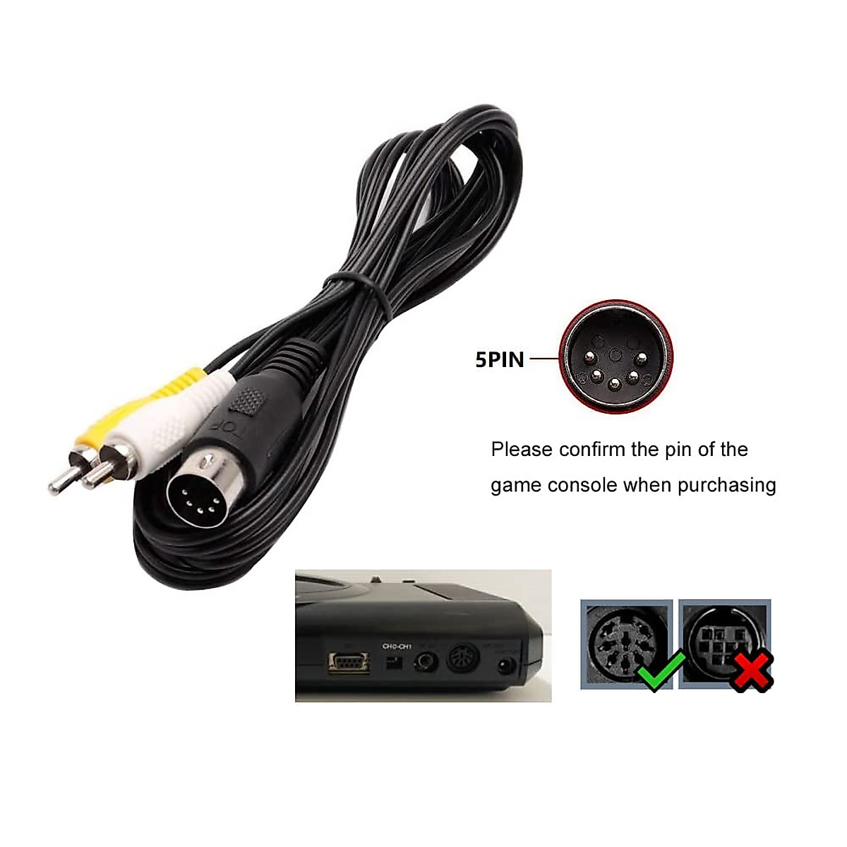 WICAREYO AV Audio Video Composite TV Cable for Genesis 1 & 6ft Audio Video AV Cable 9 Pin for Genesis 2 & 3