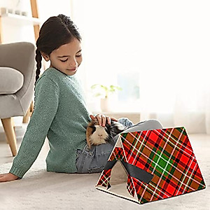 enheng Small Pet Hideout Christmas Red Green Plaid Hamster House Guinea Pig Playhouse for Dwarf Rabbits Hedgehogs Chinchillas