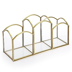 ELLDOO 3 Slots Glass Makeup Brush Holder Organizer for Vanity Dresser, Semicircle Rim Design, Pen Cup Holder Pencil Holder for Office Desk