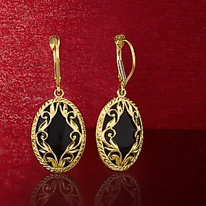 Ross-Simons Black Onyx Drop Earrings in 14kt Yellow Gold