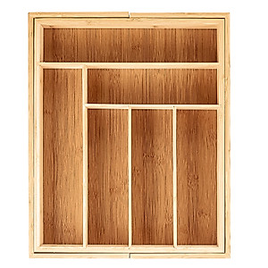 XKXKKE Bamboo Expandable Drawer Organizer Cutlery Tray Adjustable Utensil Drawer Organizer, Wood Drawer Dividers Organizer for Tools, Silverware, Flatware, Knives in Kitchen, Bedroom, Living Room
