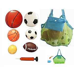 CZLCD 6Pces Soft Sports Balls Set for Kids Various Size of Soccer Ball, Basketball, Football,Tennis Ball,Volleyball with Large Free Bag and Hand Pump