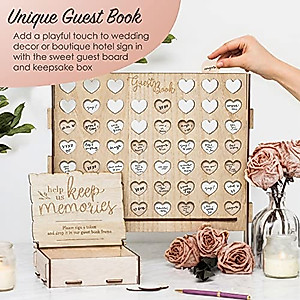J&A Homes Wedding Guest Book Alternative - Rustic Wedding Decorations, Creative Guestbook Board - Wooden Box and Memory Box for Wedding Decor - Wooden Hearts Wedding Favor (54 Slots)