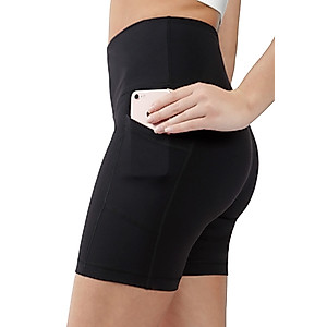 90 Degree By Reflex - High Waist Power Flex Biker Shorts with Side Pockets - 5", 7", 9" - Black 7" - Small