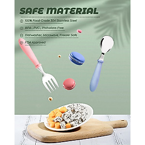 6 pcs Toddler Utensils, Stainless Steel Toddler Silverware Set with Round Handle, Baby Forks for Self Feeding, 3 Toddler Forks and 3 Toddler Spoons, BPA Free