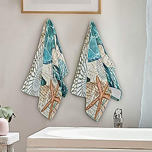 Pfrewn Sea Turtle Starfish Retro Map Hand Towels Set of 2 Underwater Tropical Ocean Bathroom Towel 16x30 in Soft Absorbent Guest Bath Towel Kitchen Dish Towel Spa Home Bathroom Decorations