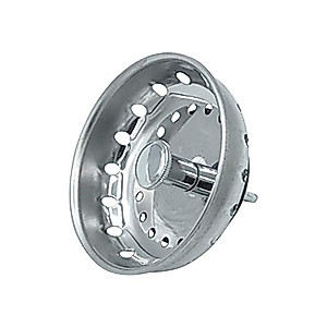 Replacement Kitchen Sink Stainless Steel Basket Strainer with Prong and Rubber Stopper, Universal Fit, 3-1/2 Inch Chrome