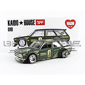 Truescale Miniatures 1971 Datsun 510 Wagon Right Hand Drive Green (Designed by Jun Imai) Kaido House Special 1/64 Diecast Model Car True Scale Miniatures KHMG010