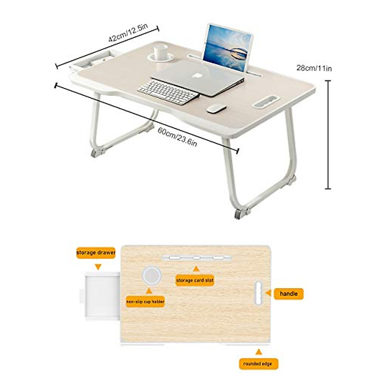 Laptop Desk for Bed Foldable,Asltoy Lap Desk with Drawer,Laptop Bed Tray Table Adjustable,Notebook Desk Laptop Table for Bed Portable Lap Bed Tray Tablet Desk for Couch Floor with Cup Slot (Beige)