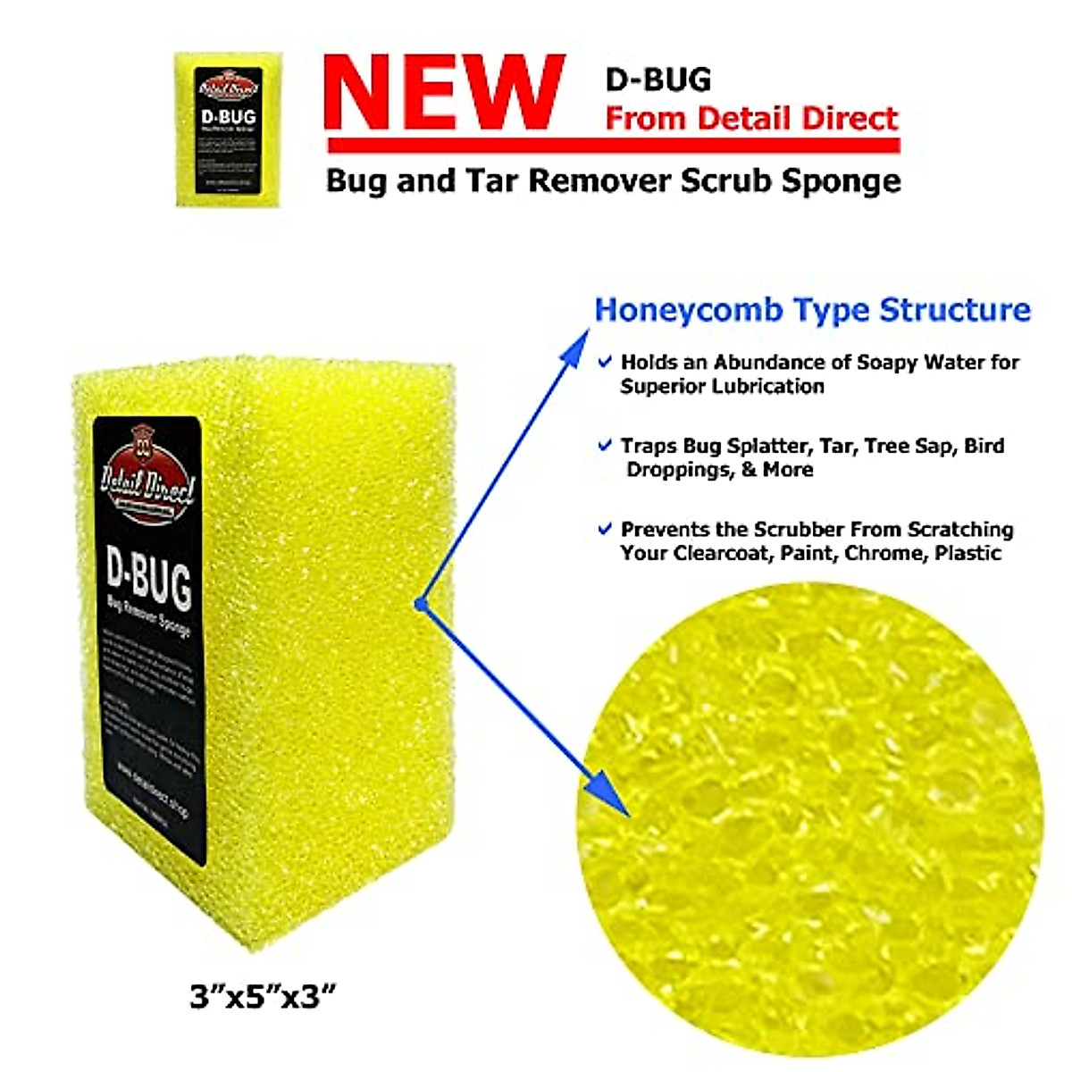 DETAIL DIRECT D-Bug Scrubber Sponge for Car Detailing, Yellow