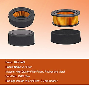 TIANYAN 2pcs 951-10794 751-10794 951-14262 Air Filter Replacement for MTD 751-14262 Premium OHV engine 208cc Troy-Bilt MTD Gold Craftsman Yard-Man Yard Machines Huskee Bolens Cultivator Tiller