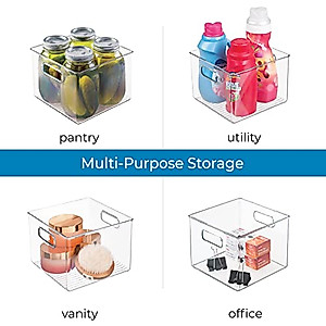 iDesign Recycled Plastic Pantry and Kitchen Storage, Freezer and Fridge Organizer Bin with Easy Grip Handles – 8” x 8” x 6”, Clear