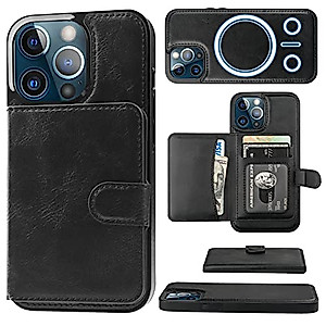 Bocasal Wallet Case for iPhone 13 Pro Compatible with MagSafe Magnetic RFID Blocking Detachable Premium PU Leather Flip Case with Card Slots Holder Kickstand Wireless Charging 6.1 Inch (Black)