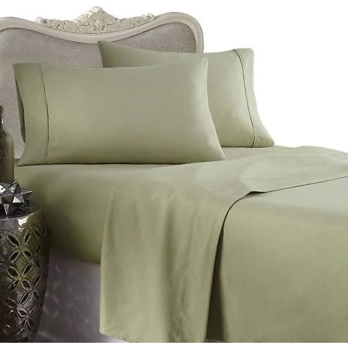 TASHMIA Sheet Set Twin XL Size 39"x 80" x 18" Deep Pocket 100% Egyptian Cotton 600 Thread Count Soft & Silky Sateen Weave Sheets Sage Solid