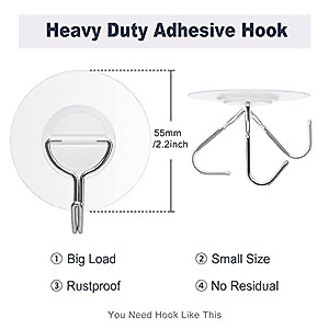 Kiemeu Clear Plastic Hooks for Hanging Adhesive Wall Hooks Heavy Duty Strong Sticky Hooks for Wall