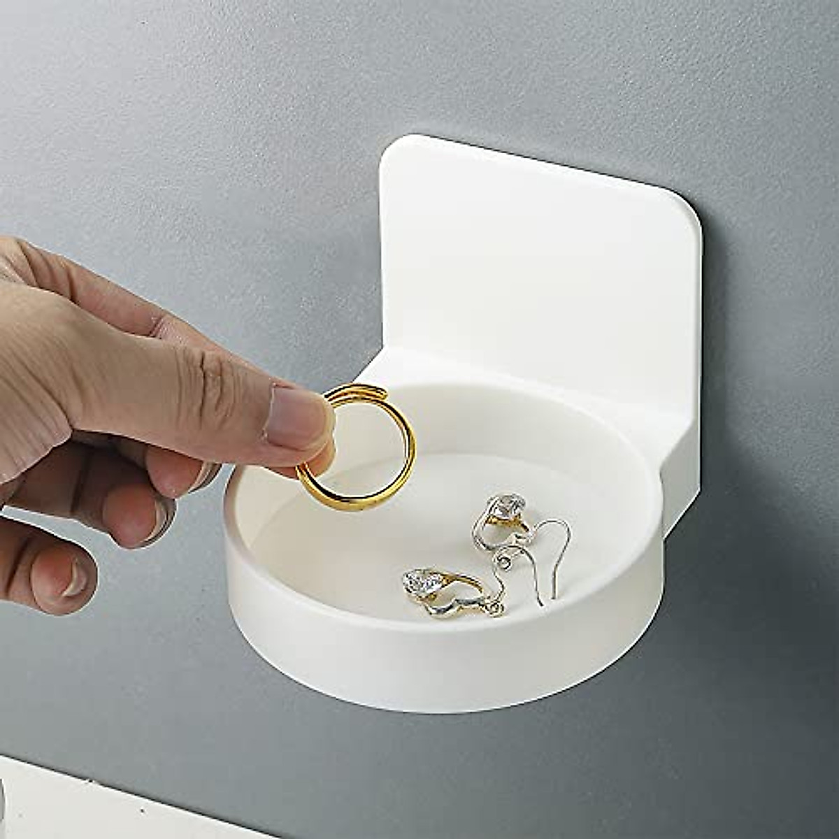 ePizdiz Adhesive Plastic Round Floating Shelf Stick on Wall Mounted for Bathroom Kitchen Shower Organizer Caddy Bottle Racks (2pcs)