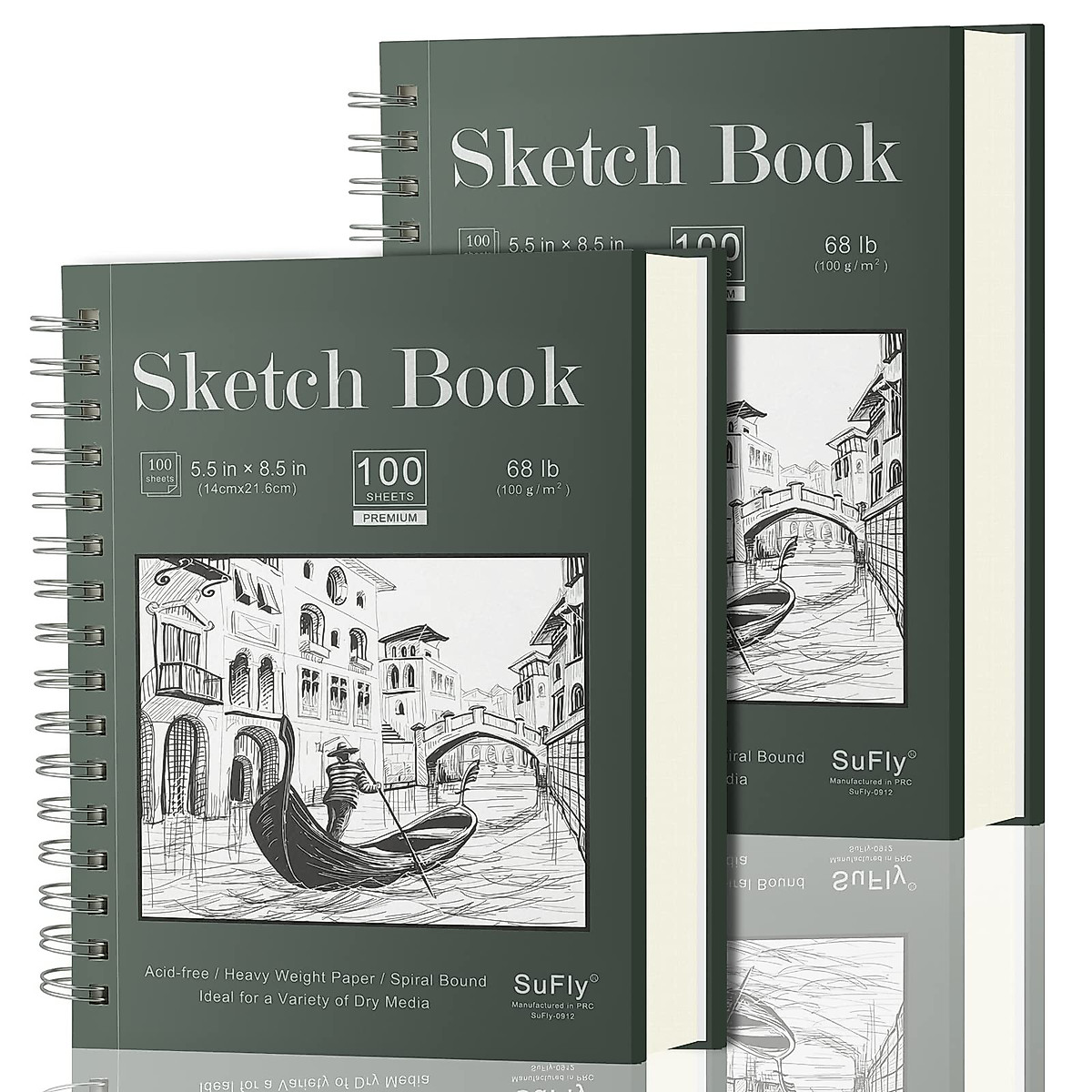 Sketch Book 5.5 X 8.5 - Spiral Sketchbook Pack of 2, SuFly 200 Sheets (68 lb/100gsm) Acid Free Sketch Pads for Drawing for Adults Spiral-Bound with Hard Cover for Kids & Adults, 100 Sheets Each