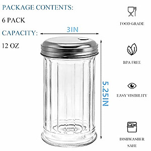 Tebery 4 Pack 12OZ Glass Sugar Dispenser/Pourer/Shaker with Stainless Steel Pour-Flap Lid, Retro Style