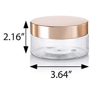 8 oz Clear PET Plastic Low Profile Jar Gold Metal Overshell Lid (6 Pack) Refillable Empty Storage Containers