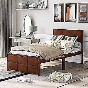 ATH-S Twin Size Platform Bed, Wood Platform Bed Frame with Headboard and Footboard, Solid Wood Legs, Wood Slats Support, No Box Spring Needed, Easy Assembly, Platform Bed Frame for Kids Teens Adults(W