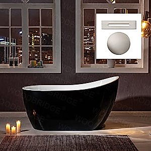 WOODBRIDGE 54" Acrylic Freestanding Bathtub Contemporary Soaking Black Tub with Matte Black Overflow and Drain，BTA1807-BN
