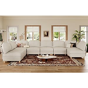 LLappuil Oversized Modular Sectional Fabric Sofa Set, Extra Large L Shaped Couch Reversible Chaise Modular Sectional Couch, 113.5 inch Width,8 Seat Modular Sofa with Storage Ottoman, Linen,Off White