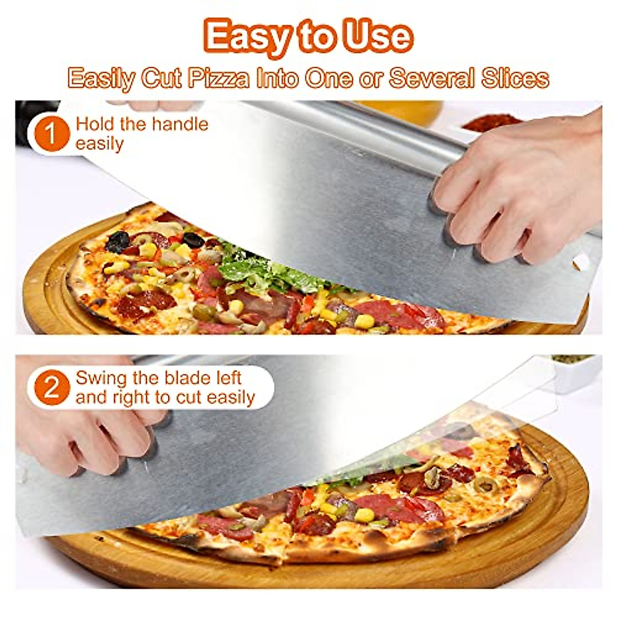 Supercenter Pizza Cutter Sharp Rocker Blade Stainless Steel Pizza Slicer Knife with Plastic Blade Cover, 14-inch Large Pizza Cutter Rocker for Kitchen Tool Accessories