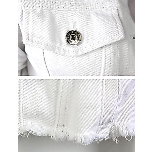 Omoone Women's Ripped Puff Sleeve Denim Crop Top Long-Sleeve Cropped Jean Jacket(1676-White-M)