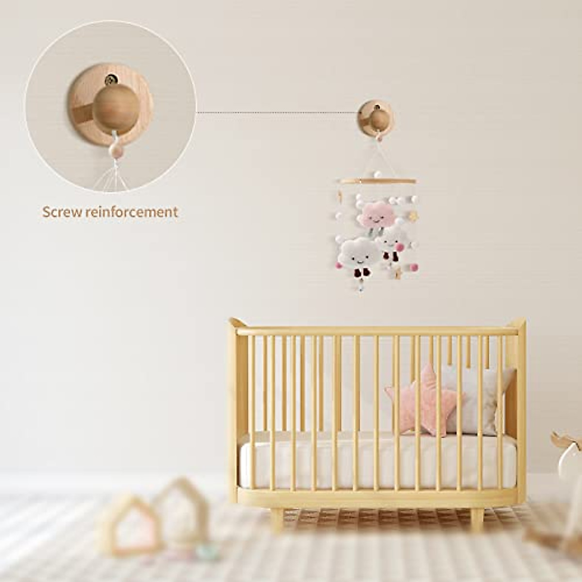 Wooden Mobile Arm Baby Mobile Hanger Screw Reinforced 21.6 Inch Crib Mobile Holder Wooden Mount Wall Bracket Baby Girl Nursery Decor (Without The Mobile)