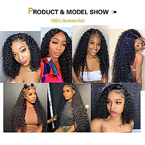 Curly Lace Front Wig Human Hair 13x4 180% Density Deep Wave Lace Front Wigs Human Hair HD Transparent Glueless Lace Frontal Wigs Pre Plucked Natural Color 18 Inches
