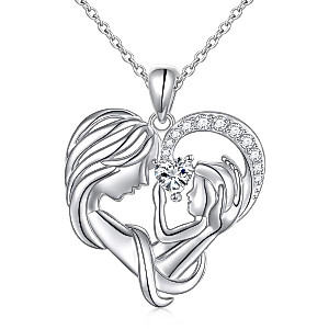 DAOCHONG Mother Necklace Sterling Silver Mother Child Forever Love Necklace Gift for Mother Mom 18"