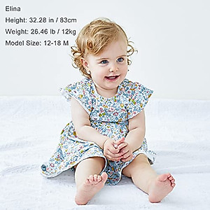 pureborn Baby Girls Ruffled Sleeve Dress Cotton Swing Dress Casual with Headband Bloomer 3-6 Months Floral Blue