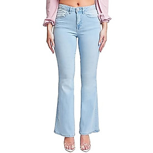 YMI Junior Women's Classic High Waisted Bell Bottom Denim Jeans (Light Blue,3)