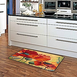 CaTaKu Tropical Poppy Flower Area Rug 39x20 Inches Polyester Area Rug Floor Rug Runner Washable Carpet Mat for Kitchen Dinning Room Home Decorative