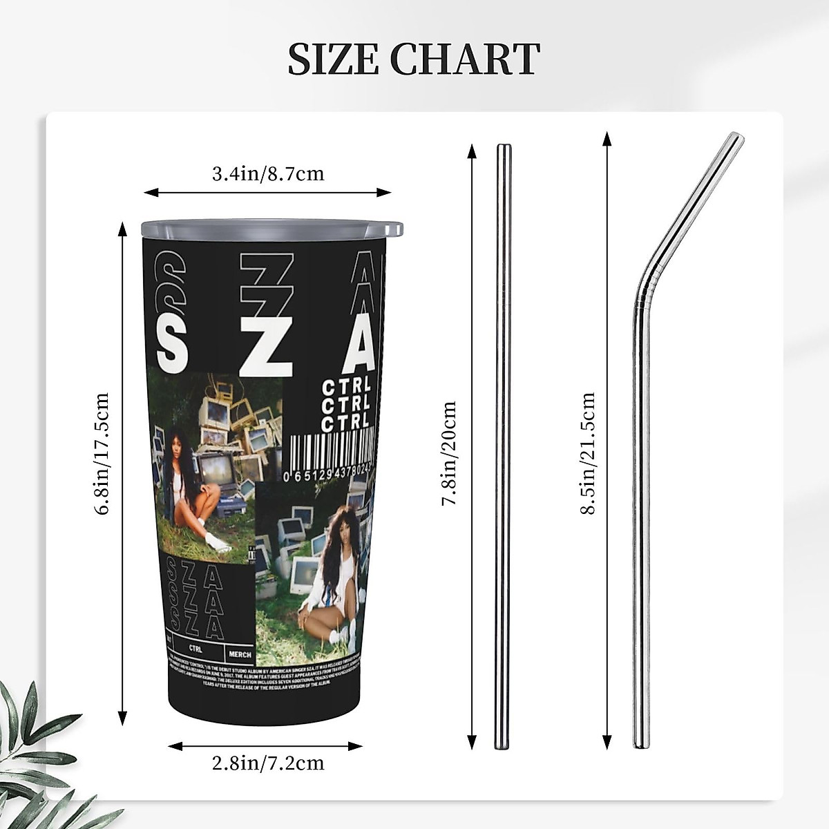 Zyxmconas SZAs Stainless Steel Insulated Tumbler Double Wall Travel Cup With Straw And Lid For Home Office Car 20 oz