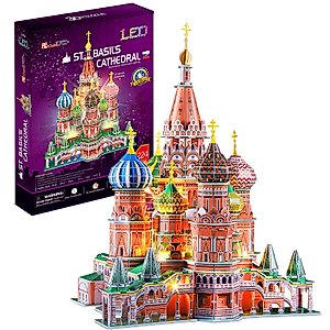 CubicFun LED Russia Cathedral 3D Puzzles for Adults Kids, St.Basil's Cathedral Architecture Building Church Model Kits Toys for Teens, 224 Pieces